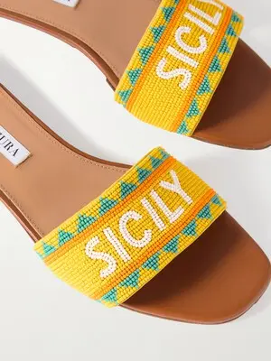 AQUAZZURA Sicily Beaded Leather Slides