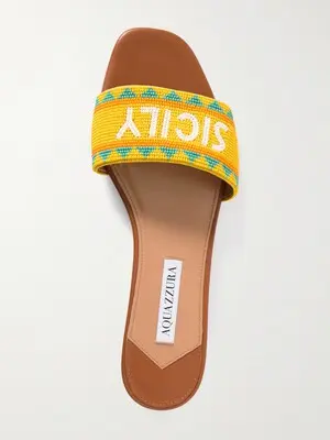 AQUAZZURA Sicily Beaded Leather Slides