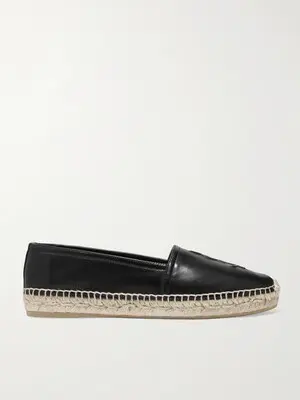 Saint Laurent Cassandre Logo-embossed Leather Espadrilles - Black