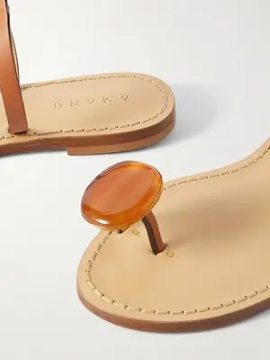 AMANU The Kigali Agate-embellished Leather Sandals - Brown