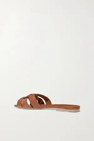Saint Laurent Tribute Woven Leather Slides - Brown