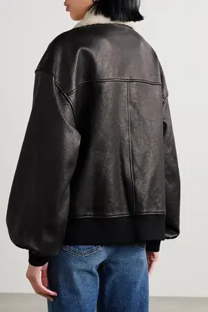 Khaite Shellar Shearling-trimmed Leather Bomber Jacket - Black