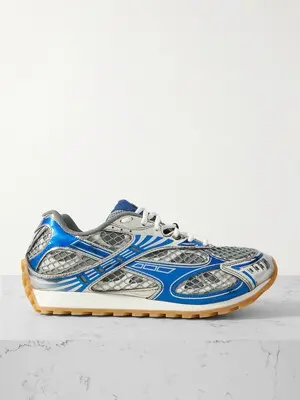 Bottega Veneta Orbit Metallic Rubber, Mesh And Fishnet Sneakers - Neutrals