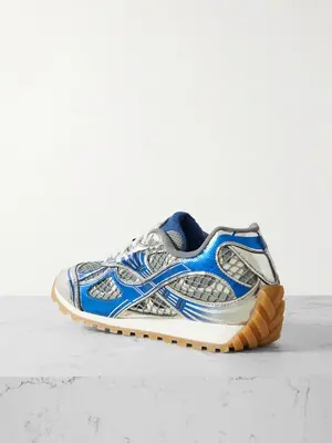 Bottega Veneta Orbit Metallic Rubber, Mesh And Fishnet Sneakers - Neutrals