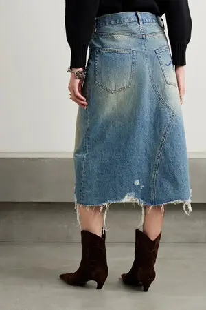 R13 Jesse Distressed Denim Midi Skirt
