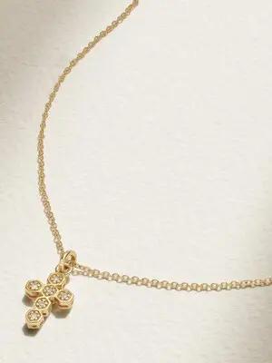 KOLOURS JEWELRY Mini 18-karat Diamond Cross Necklace - Gold