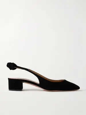 AQUAZZURA Very Bow 35 Suede Slingback Pumps - Black