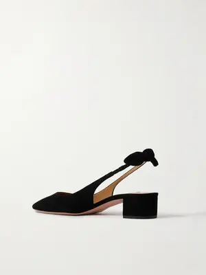 AQUAZZURA Very Bow 35 Suede Slingback Pumps - Black