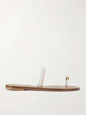 AMANU The Kibera Embellished Croc-Effect Leather Sandals Cream