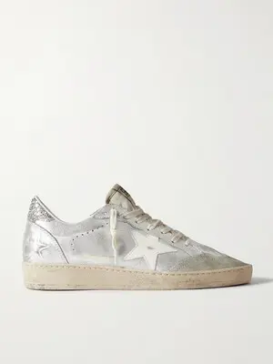 GOLDEN GOOSE Ballstar Glittered Distressed Leather Sneakers