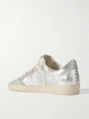 GOLDEN GOOSE Ballstar Glittered Distressed Leather Sneakers