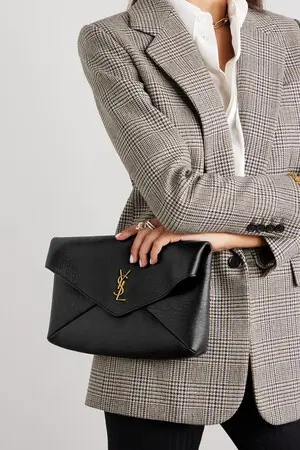 Saint Laurent Cassandre Large Textured-leather Clutch - Black