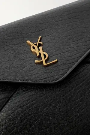 Saint Laurent Cassandre Large Textured-leather Clutch - Black