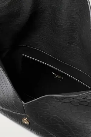 Saint Laurent Cassandre Large Textured-leather Clutch - Black