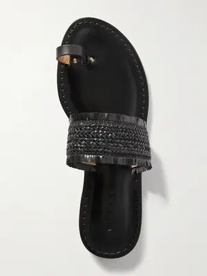 AMANU The Shela Fringed Braided Leather Slides