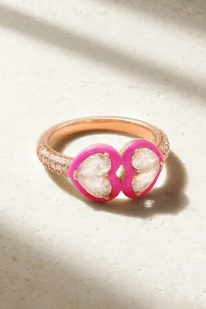 KAMYEN Heart Rose Diamond And Enamel Ring - Gold