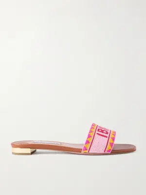 AQUAZZURA Ibiza Beaded Leather Slides