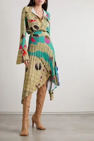 THEBE MAGUGU Asymmetric Pleated Printed Crepe Skirt