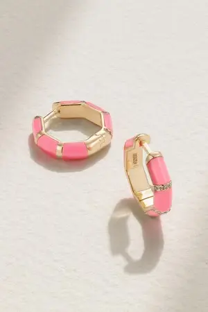L'ATELIER NAWBAR Bamboo 18-karat Enamel And Diamond Hoop Earrings - Gold
