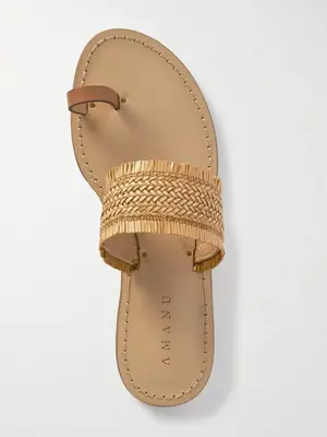 AMANU Shela Woven Raffia And Leather Sandals