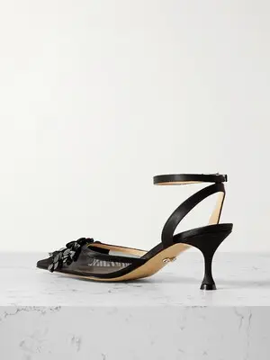 Mach & Mach Satin-trimmed Embellished Mesh Pumps