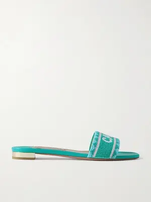 AQUAZZURA Capri Beaded Leather Slides