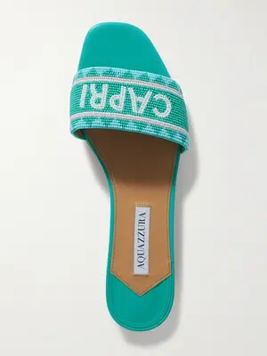 AQUAZZURA Capri Beaded Leather Slides