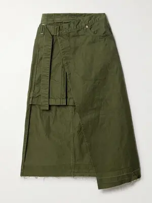 Sacai Asymmetric Pleated Wrap Skirt - Green