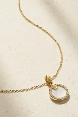 David Yurman Elements 18-karat Mother-of-pearl And Diamond Medallion Necklace - Gold