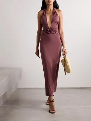 MAYGEL CORONEL Lirio Appliquéd Ruched Maxi Dress - Red