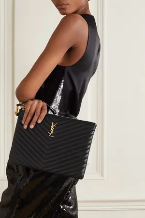 Saint Laurent Monogramme Quilted Leather Pouch - Black