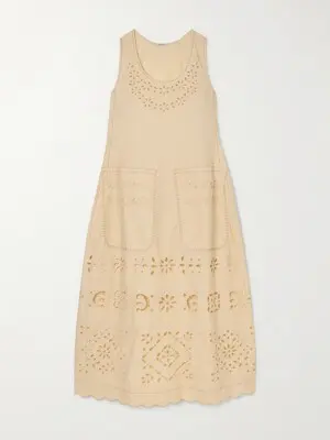 Vita Kin Tina Broderie Anglaise Cotton-poplin Midi Dress - Neutrals