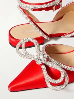 Mach & Mach Double Bow Crystal-embellished Point-toe Flats - Red