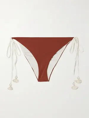 Johanna Ortiz Rímac Tasseled Ruched Bikini Briefs - Orange