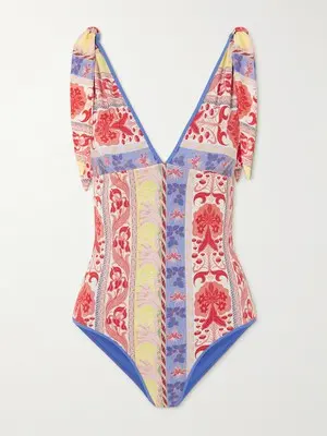 Etro Tie-detailed Printed One Piece Swimsuit