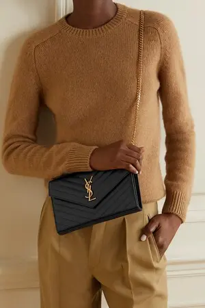 Saint Laurent Cassandre Matelassé Textured-leather Chain Wallet - Black