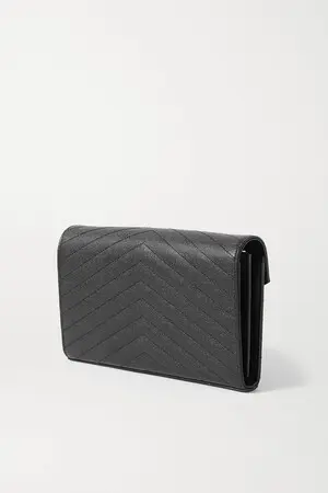 Saint Laurent Cassandre Matelassé Textured-leather Chain Wallet - Black