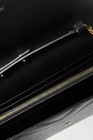 Saint Laurent Cassandre Matelassé Textured-leather Chain Wallet - Black