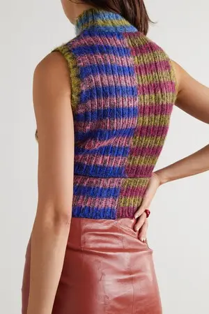 AGR Cropped Brushed Striped Cotton-blend Turtleneck Sweater