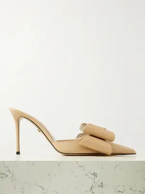 Mach & Mach Cadeau Leather Mules With Crystal And Bow Embellishments