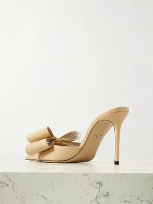 Mach & Mach Cadeau Leather Mules With Crystal And Bow Embellishments
