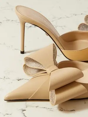 Mach & Mach Cadeau Leather Mules With Crystal And Bow Embellishments