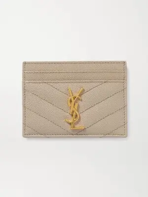 Saint Laurent Monogramme Quilted Textured-leather Cardholder Cream