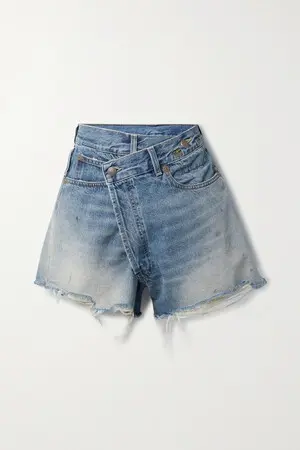 R13 Crossover Asymmetric Denim Shorts