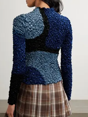 Sea Malene Smocked Patchwork Crushed-velvet Top