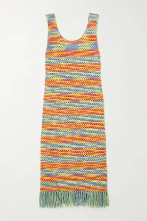 THE ELDER STATESMAN Bridle Fringed Crocheted Cotton Midi Dress - Multi