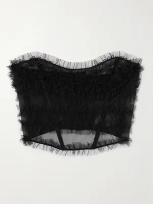 Alessandra Rich Ruched Tulle Bustier Top - Black