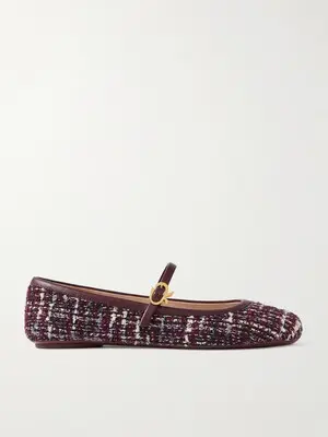 GIANVITO ROSSI Gianvito Rossi Carla Leather-Trimmed Tweed Ballet Flats Burgundy