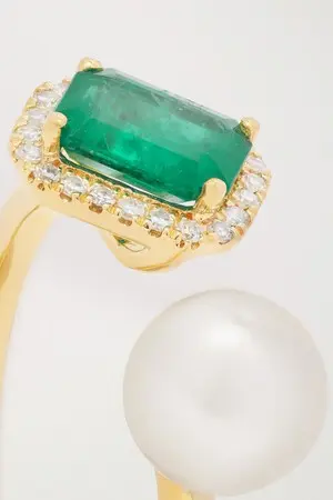 Shay 18-karat Diamond, Emerald And Pearl Ring