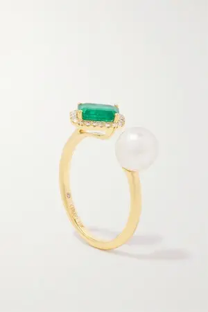 Shay 18-karat Diamond, Emerald And Pearl Ring
